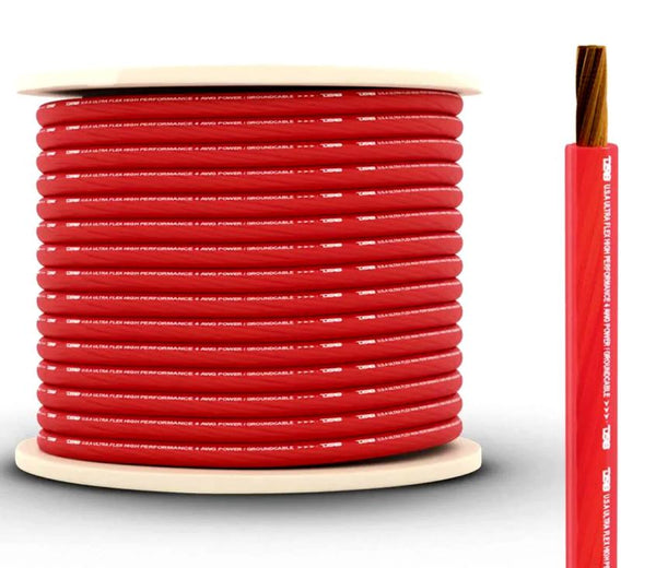 DS18 10 Feet, 100% Oxygen Free Copper Ultra Flex 4GA Power Cable, Red ...